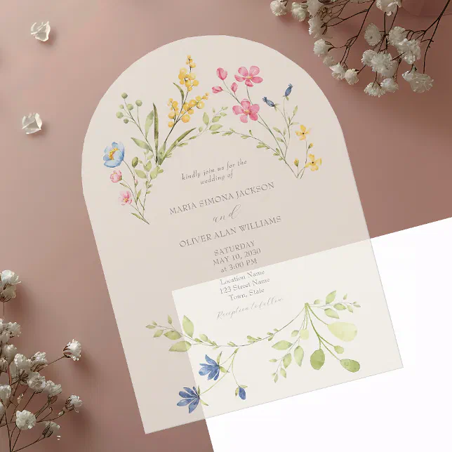 Modern Acrylic Wildflower Wedding Invitation | Zazzle