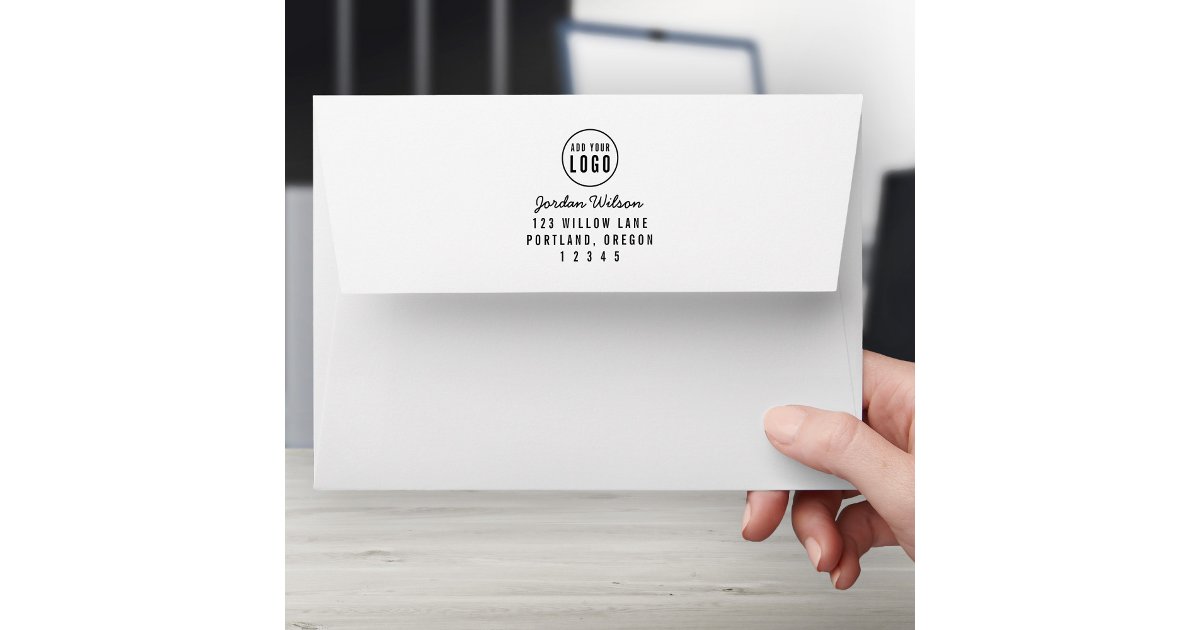 Modern Add Your Logo Script & Bold Return Address Envelope | Zazzle