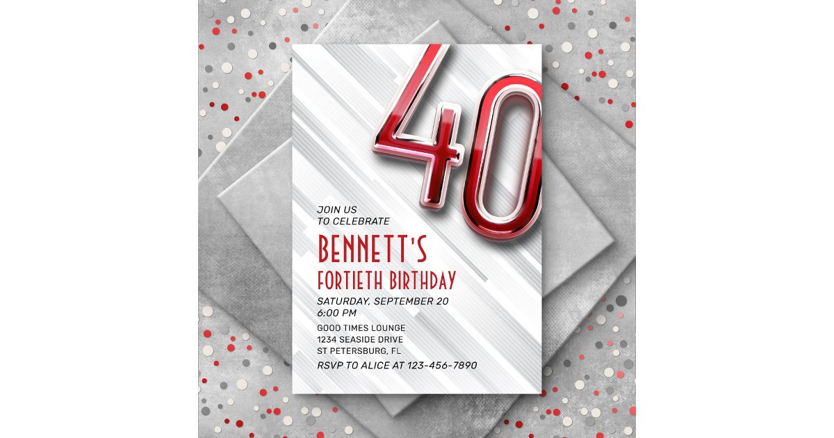 Modern Adult 40th Birthday Invitation | Zazzle