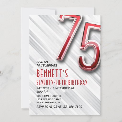 Modern Adult 75th Birthday Invitation | Zazzle