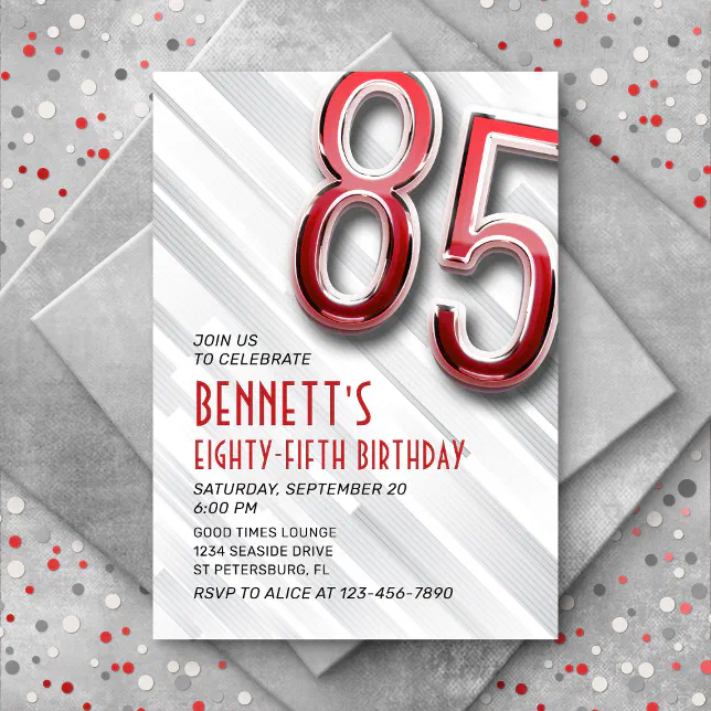 Modern Adult 85th Birthday Invitation | Zazzle