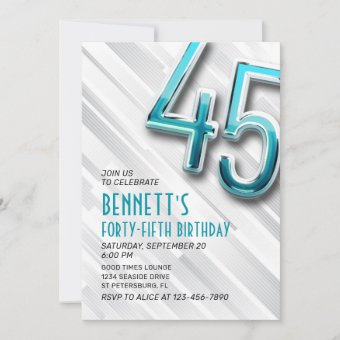 Modern Adult Teal 45th Birthday Invitation | Zazzle