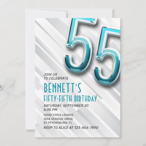 Modern Adult Teal 55th Birthday Invitation | Zazzle