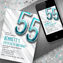 Modern Adult Teal 55th Birthday Invitation | Zazzle