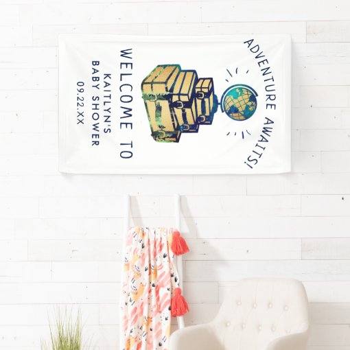 Modern Adventure Travel Globe Baby Shower Welcome Banner | Zazzle