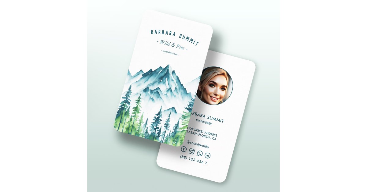 Modern Adventure Travel Mountain Pine Forest Business Card | Zazzle