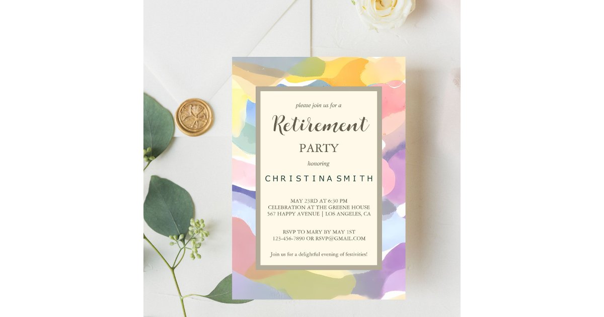 Modern Aesthetic Pastel Spring Retirement Party Invitation | Zazzle