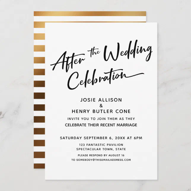 Modern After the Wedding Celebration Gold Stripes Invitation | Zazzle