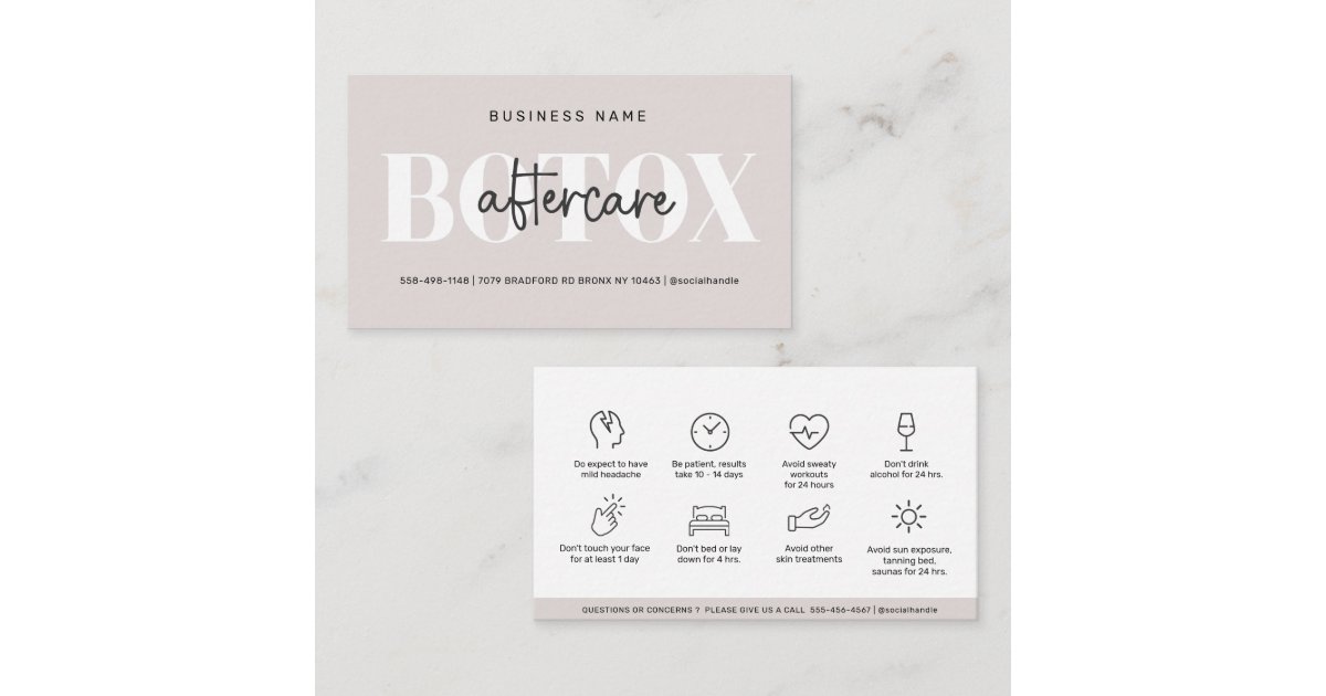Modern Aftercare Botox Instructions Business Card | Zazzle