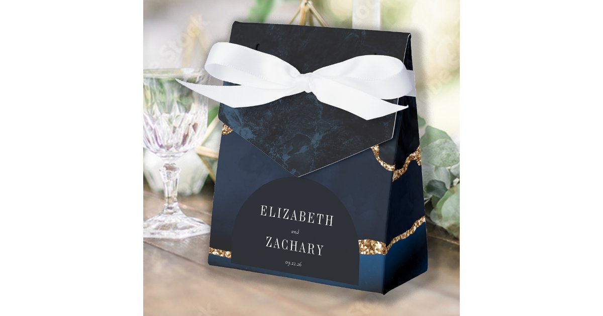 Modern Agate Geode Arch Navy Blue Gold Favor Boxes | Zazzle