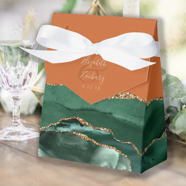 Modern Agate Geode Emerald Green Gold Rust Favor Boxes | Zazzle