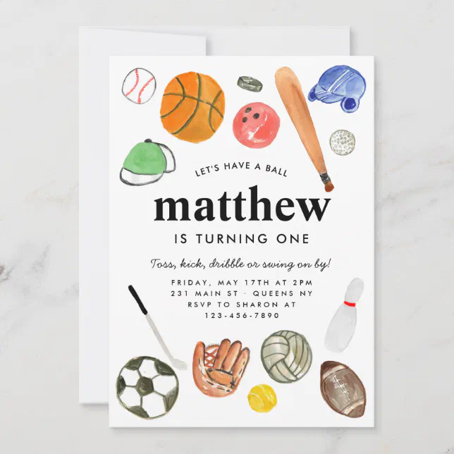Modern All Star Sports Balls Team Kid Boy Birthday Invitation | Zazzle