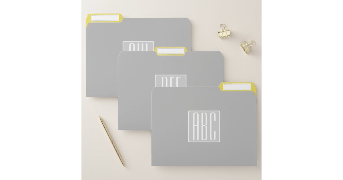 Modern Alphabet Letters or Initials Grey & Yellow File Folder | Zazzle