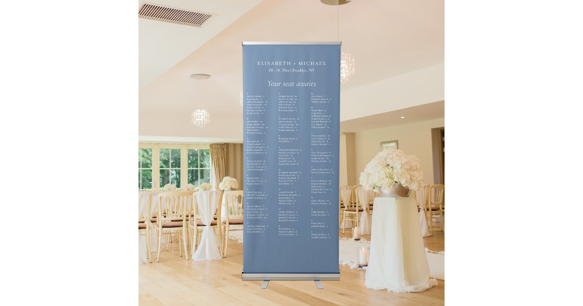 Modern Alphabetical Dusty-Blue Seating Retractable Banner | Zazzle