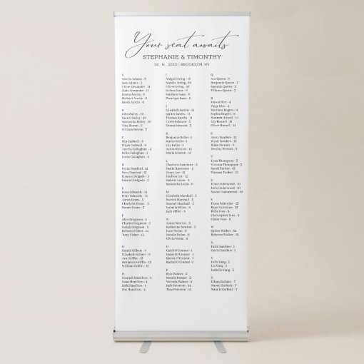 Modern Alphabetical Large Wedding Seating Retractable Banner | Zazzle