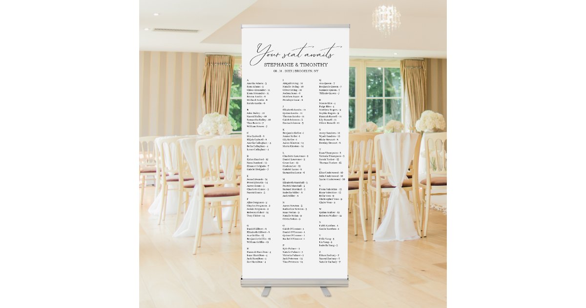 Modern Alphabetical Large Wedding Seating Retractable Banner | Zazzle