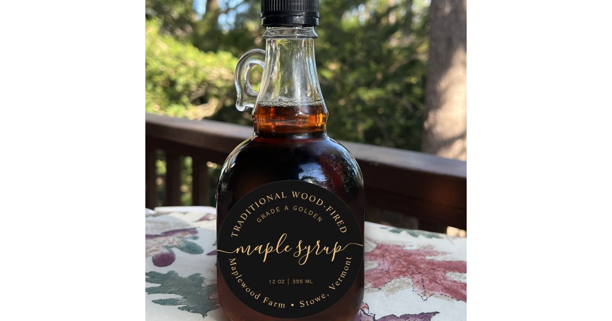 Modern Amber on Black Maple Syrup Label | Zazzle