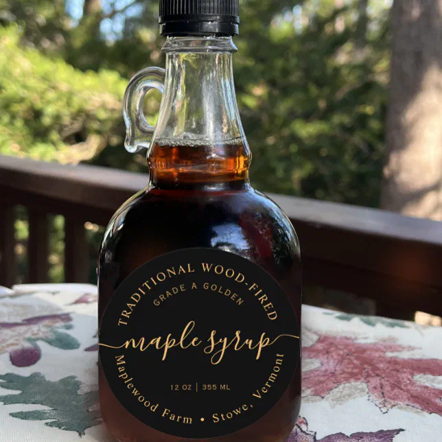 Modern Amber on Black Maple Syrup Label | Zazzle
