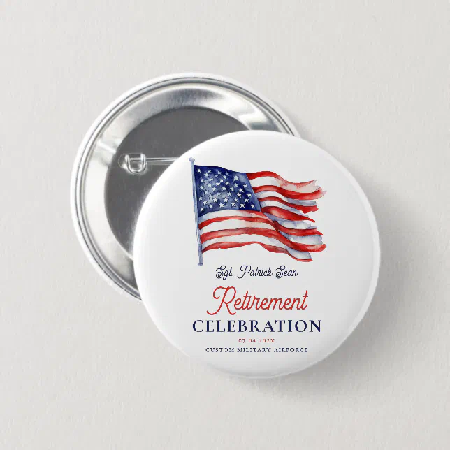 Modern American Flag 4th of July Army Retirement Button | Zazzle