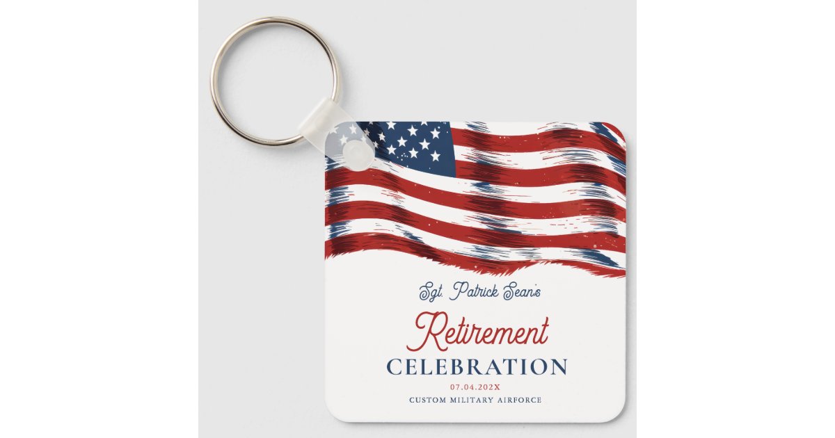 Modern American Flag 4th of July Army Retirement Keychain | Zazzle