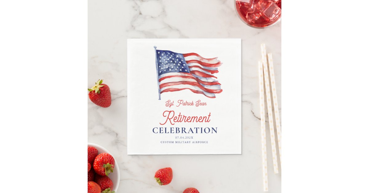 Modern American Flag 4th of July Army Retirement Napkins | Zazzle