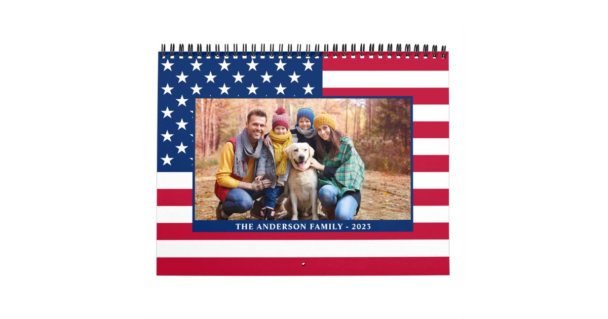 Modern American Flag Patriotic Family Photos Calendar | Zazzle