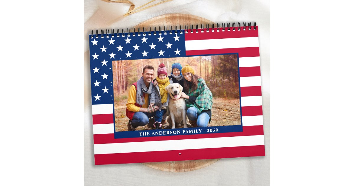 Modern American Flag Patriotic Family Photos Calendar | Zazzle