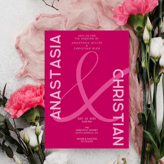 Modern and Bold Magenta Wedding Invitation | Zazzle