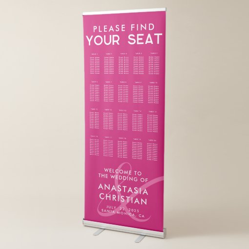 Modern and Bold Magenta Wedding Seating Chart Retractable Banner | Zazzle