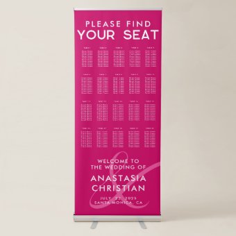 Modern and Bold Magenta Wedding Seating Chart Retractable Banner | Zazzle