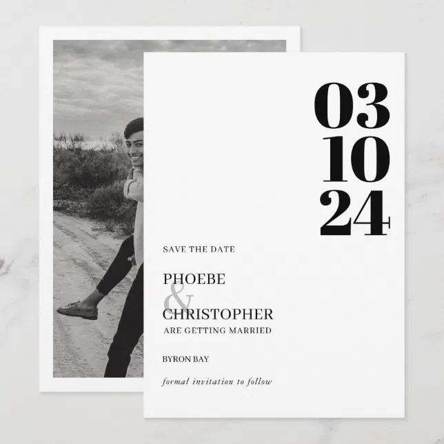Modern and contemporary date photo wedding invitation | Zazzle