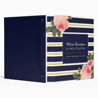 Modern and Elegant Coral Peonies on Navy Binder | Zazzle
