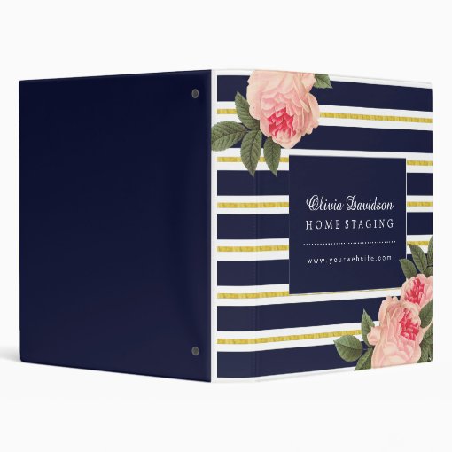 Modern and Elegant Coral Peonies on Navy Binder | Zazzle
