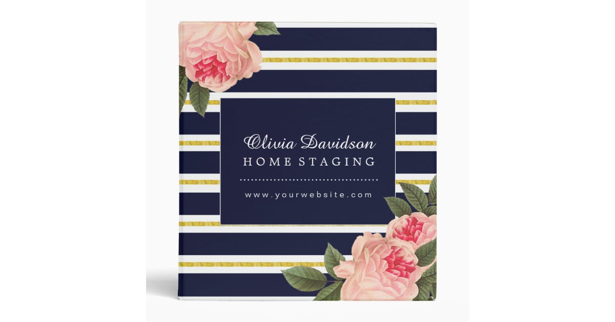 Modern and Elegant Coral Peonies on Navy Binder | Zazzle