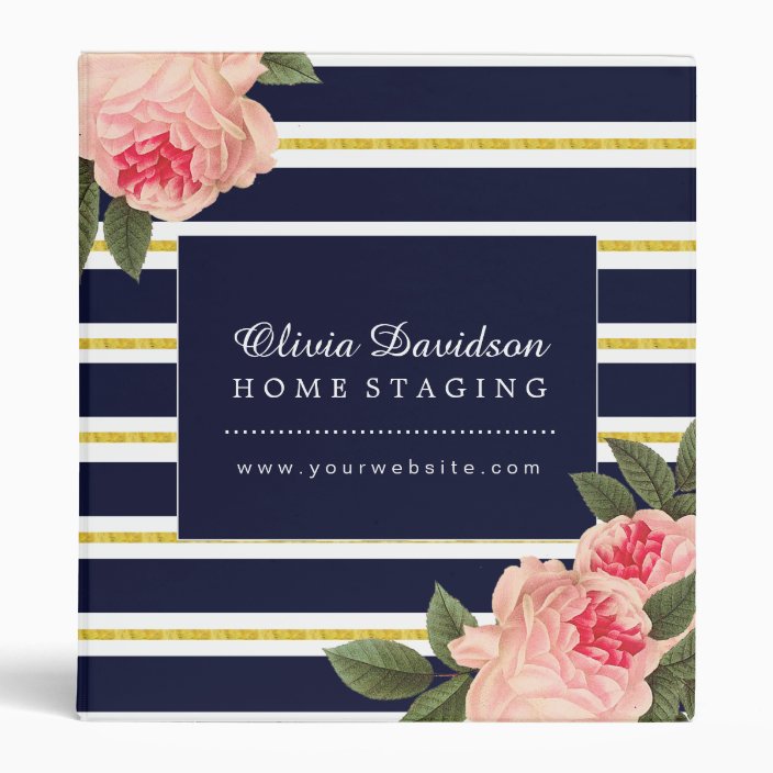Modern and Elegant Coral Peonies on Navy Binder | Zazzle.com