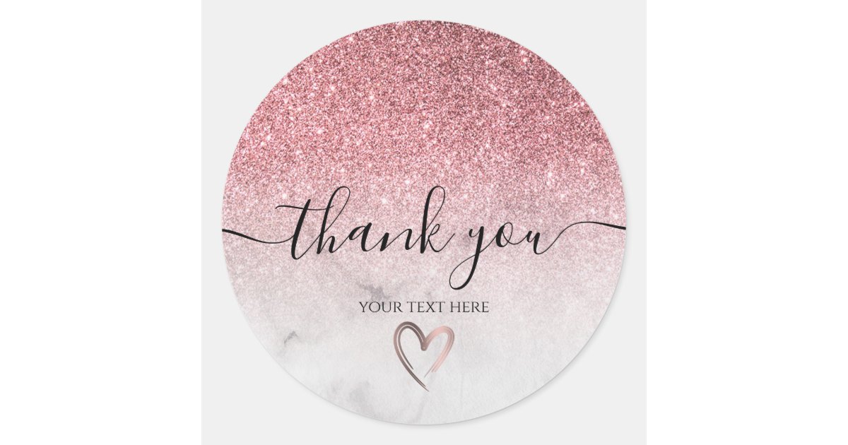 modern and elegant rose gold glitter marble classic round sticker ...