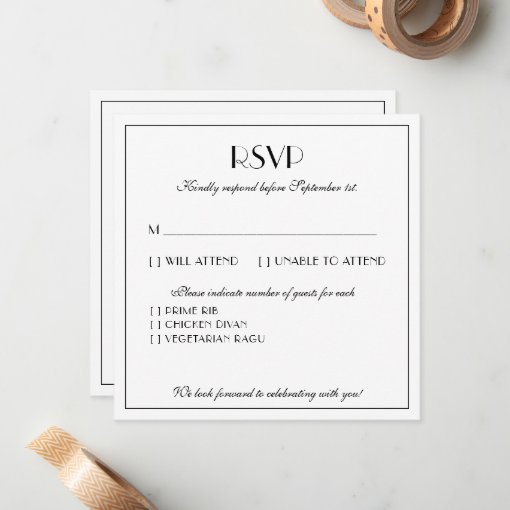 Modern and Elegant Stylish Wedding Large RSVP Note Card | Zazzle