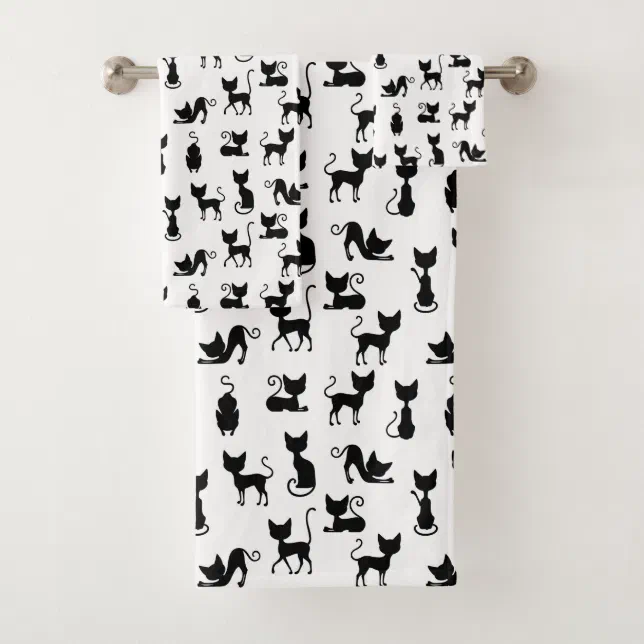 Modern and Fun Black Cat Bath Towel Set | Zazzle