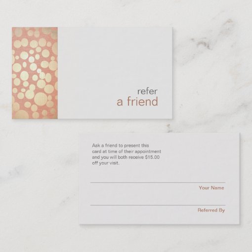 Modern and Hip Gold Refer A Friend Coupon Salon Referral Card | Zazzle
