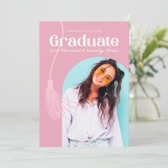 Modern and Retro Pink Graduation Invitation | Zazzle