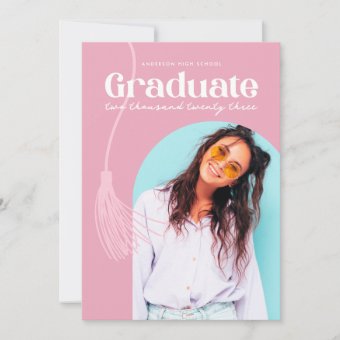 Modern and Retro Pink Graduation Invitation | Zazzle