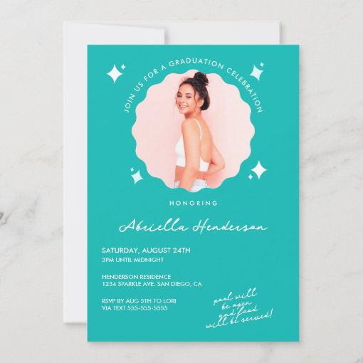 Modern and Retro Teal Graduation Invitation | Zazzle