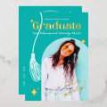 Modern and Retro Teal Sparkle Graduation Foil Invi Foil Invitation | Zazzle