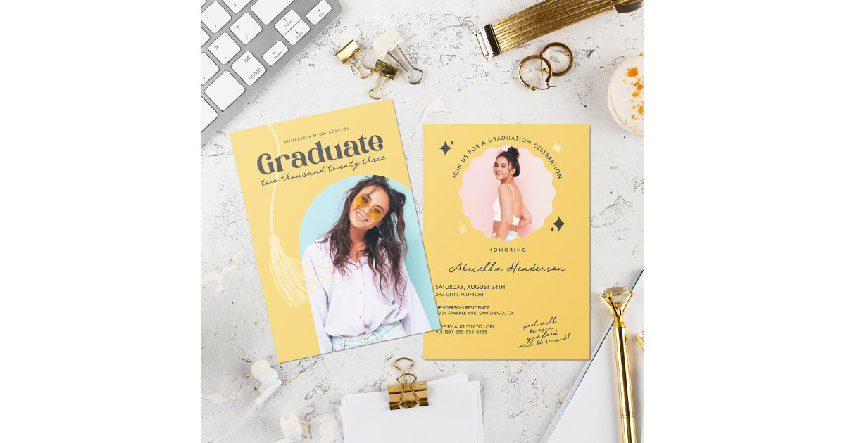 Modern and Retro Yellow Graduation Invitation | Zazzle