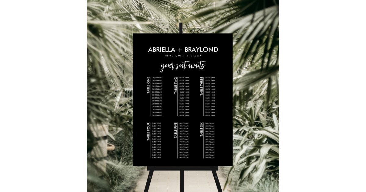 Modern and Simple 6 Table Wedding Seating Chart Foam Board | Zazzle