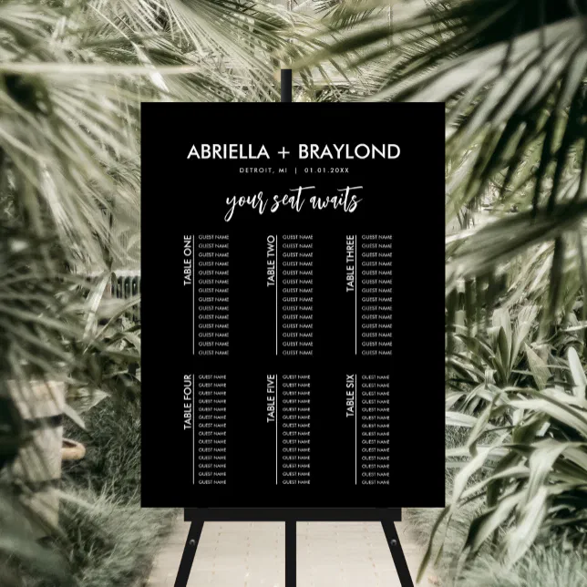 Modern and Simple 6 Table Wedding Seating Chart Foam Board | Zazzle