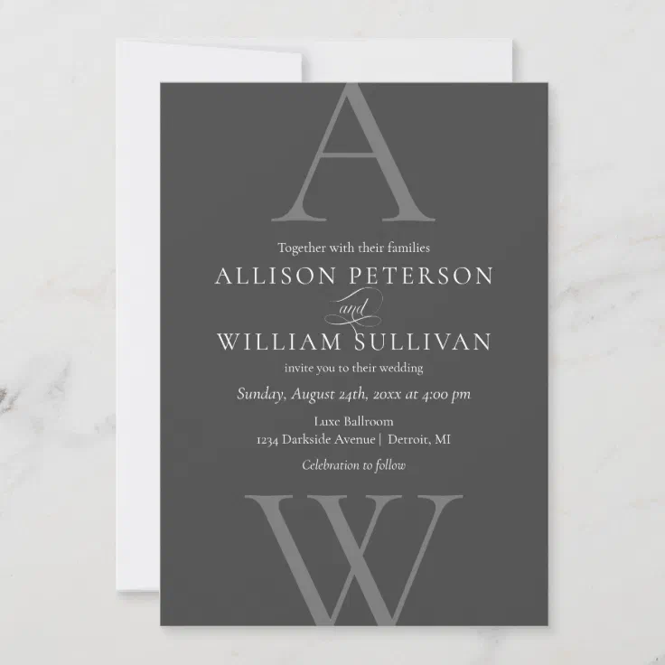 Modern and Simple Gray Wedding Invitation | Zazzle