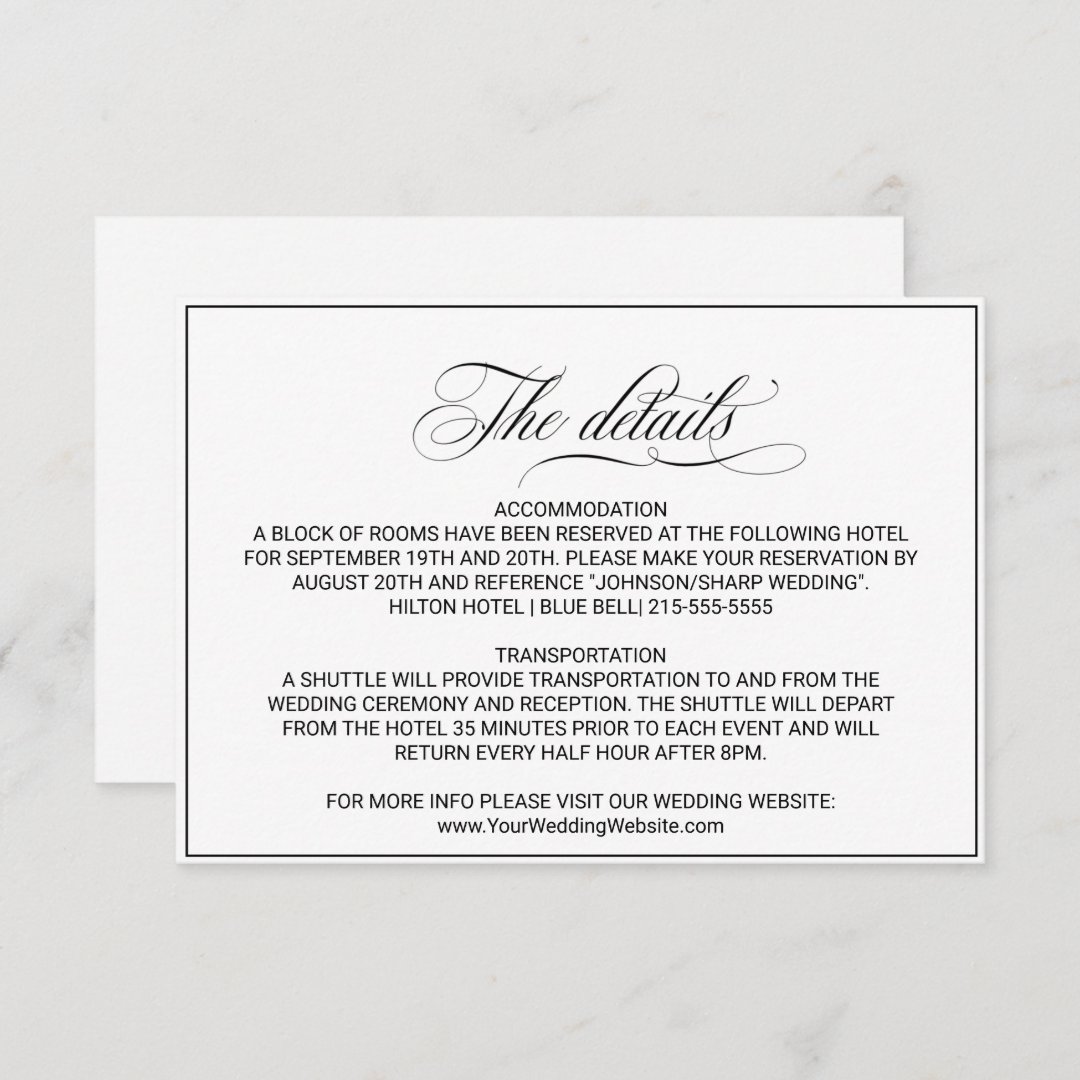 Modern and Simple Wedding Details Insert Card | Zazzle