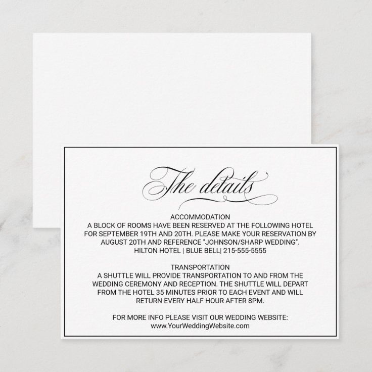 Modern and Simple Wedding Details Insert Card | Zazzle