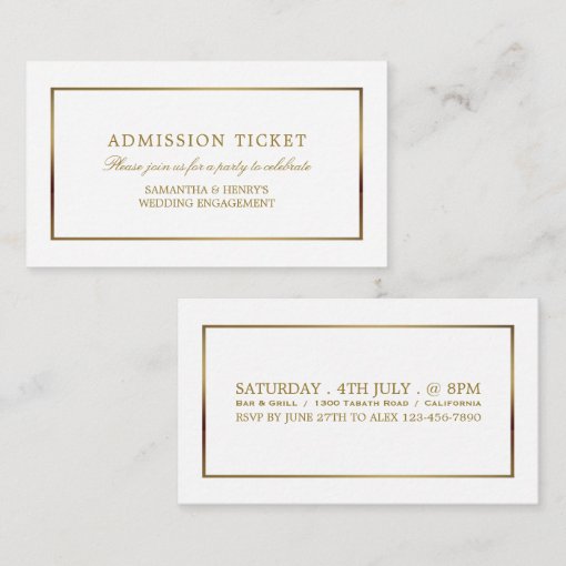 Modern and Sleek, White and Gold, Admission Ticket Enclosure Card | Zazzle